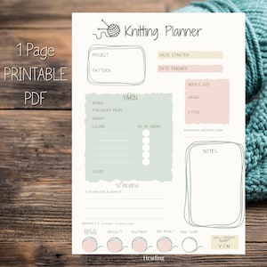 PRINTABLE Knitting Planner Page for Knitting Project Planner Boho ...