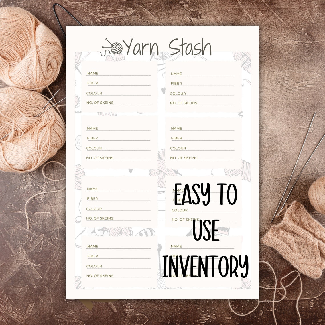 Yarn Stash Inventory Yarn Swatch Card Printable Knitting Planner Pages ...