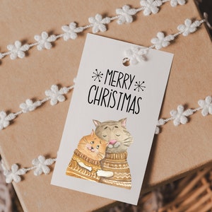 Printable Christmas Tag Printable Watercolor Christmas Label Cute Cats ...