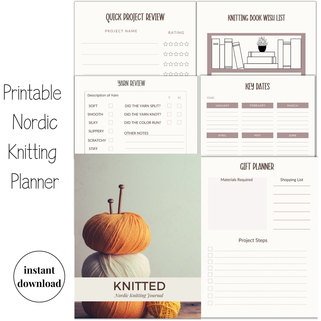 PRINTABLE KNITTING Planner Knitting Journal Download Nordic Knitting ...