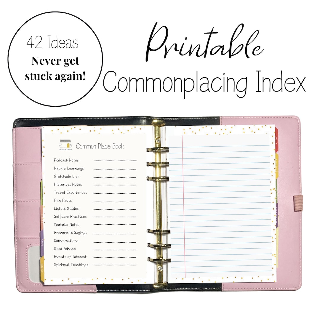Commonplace Book Index Printable Commonplace Book Trigger List ...