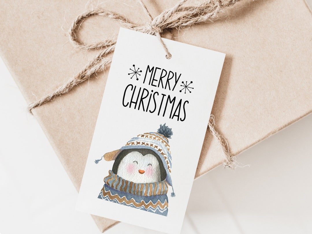 Printable Christmas Tag Printable Penguin Christmas Label Watercolor ...