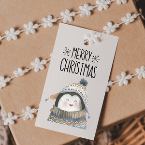 Printable Christmas Tag Printable Penguin Christmas Label Watercolor ...
