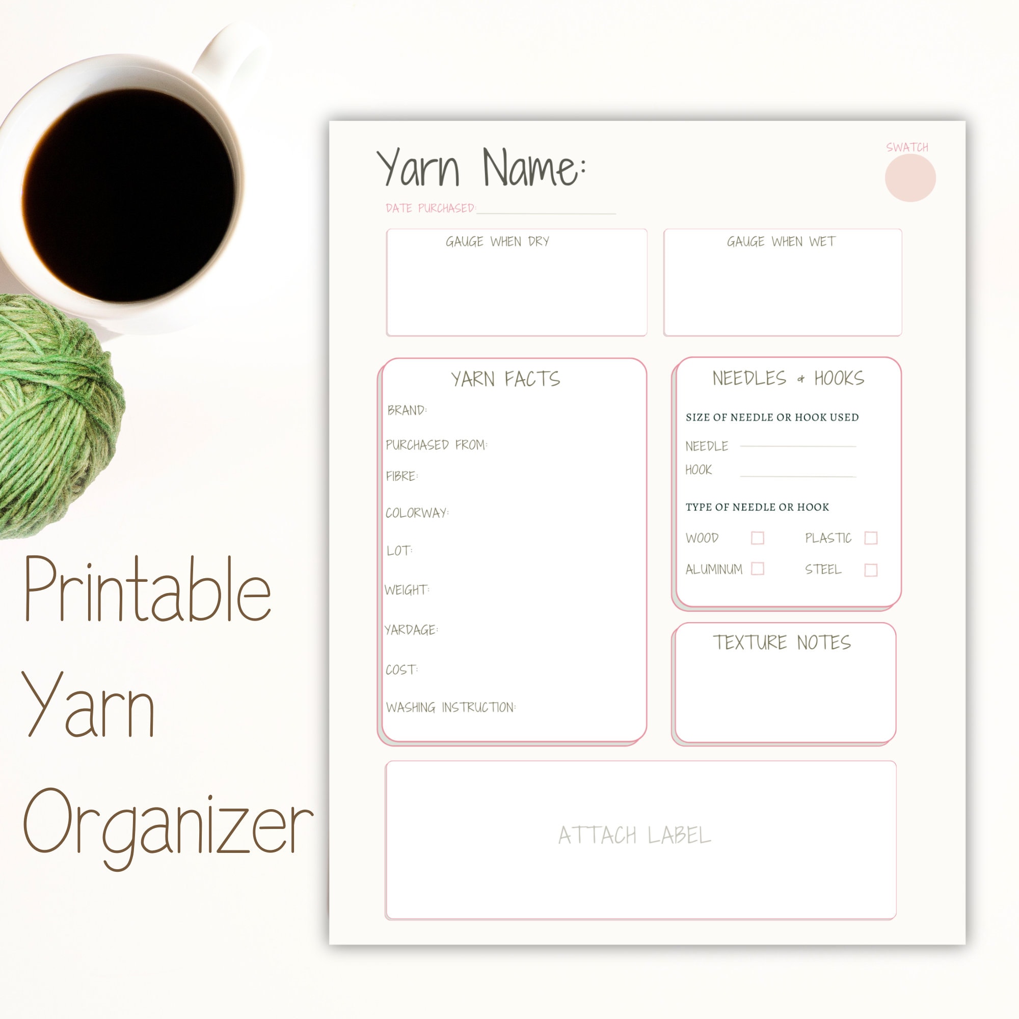 YARN PLANNER Yarn Stash Inventory Yarn Tracker Card Printable Yarn ...