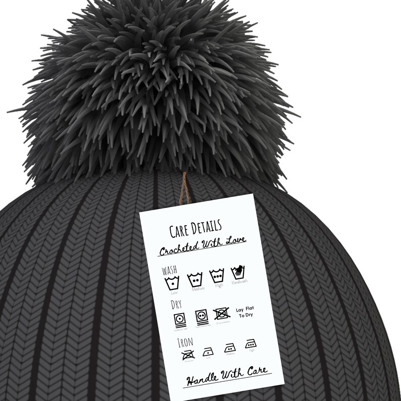Printable CROCHET CARE Card Label Washing Instructions Product Care Tag ...