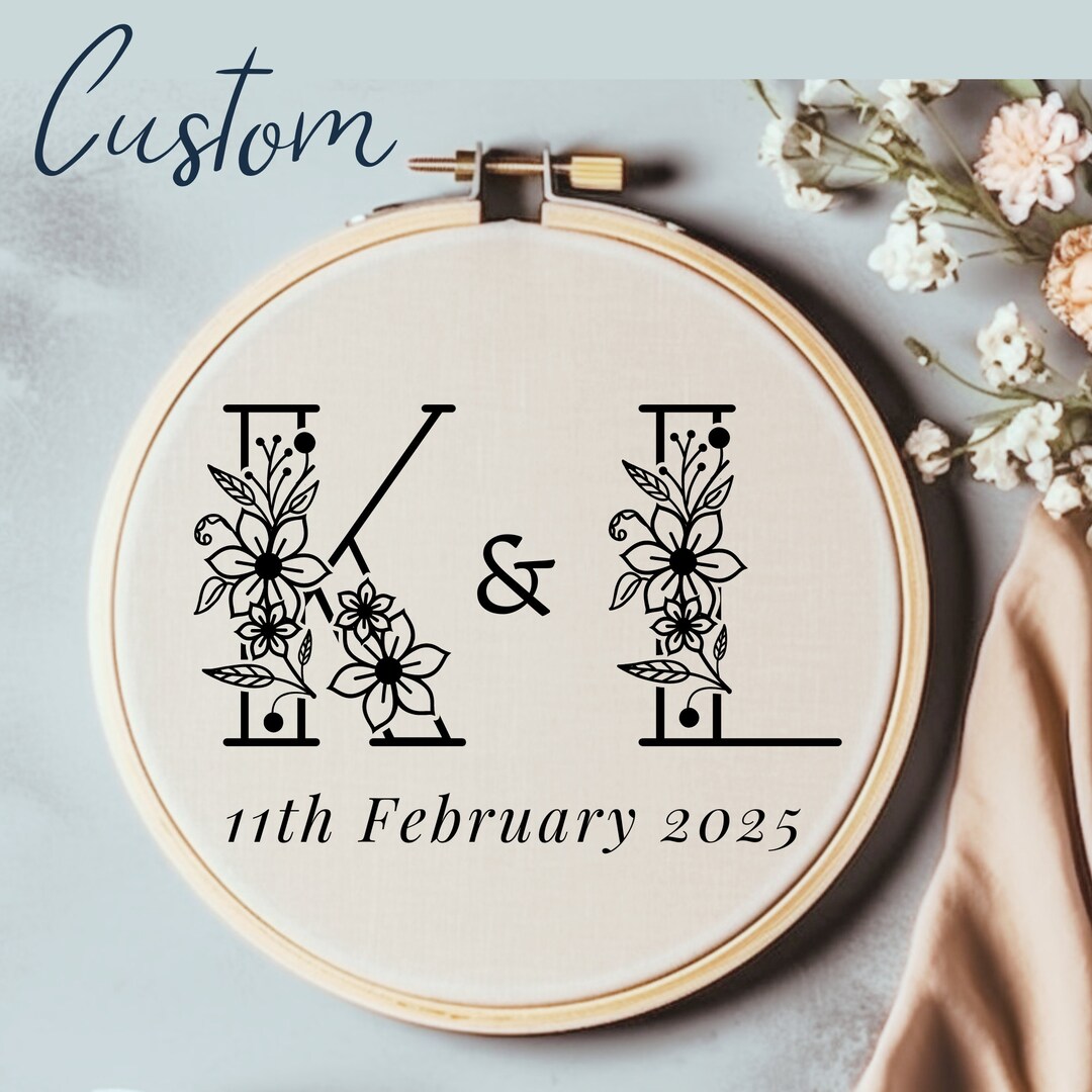 Custom Wedding Initials Hand Embroidery Pattern Personalized Couples ...