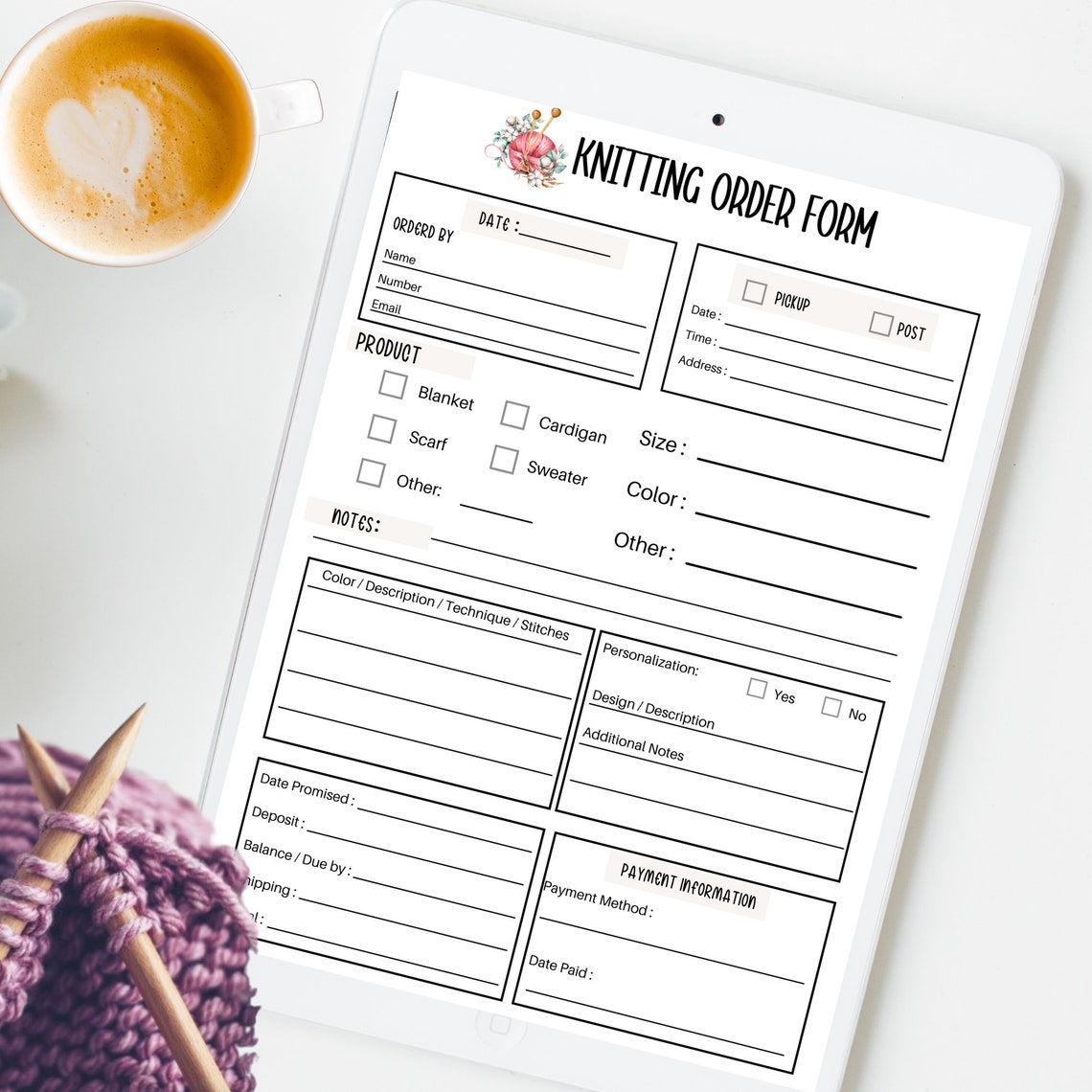 KNITTING ORDER Form Printable Knitting Business Order Form Knitting ...