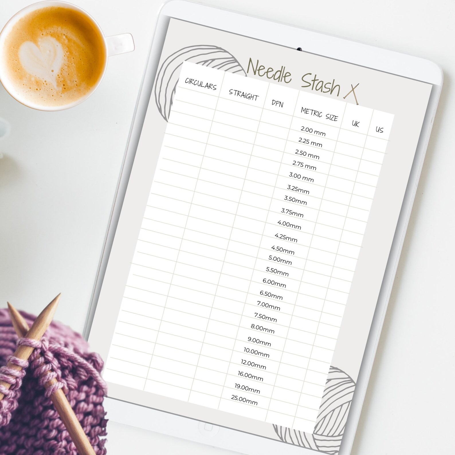 Knitting Needle Inventory Printable and Fillable PDF- Downloadable ...