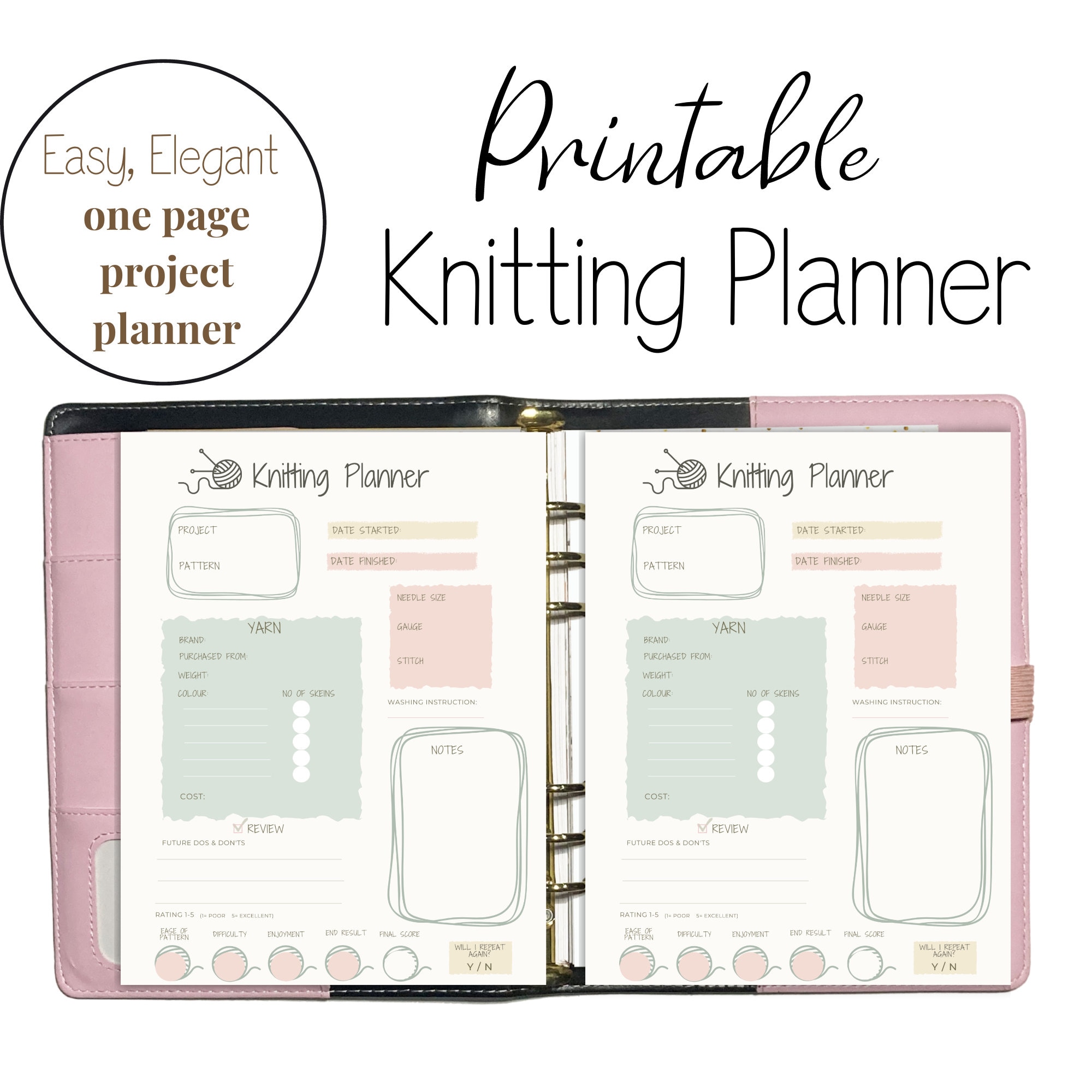 PRINTABLE Knitting Planner Page for Knitting Project Planner Boho ...