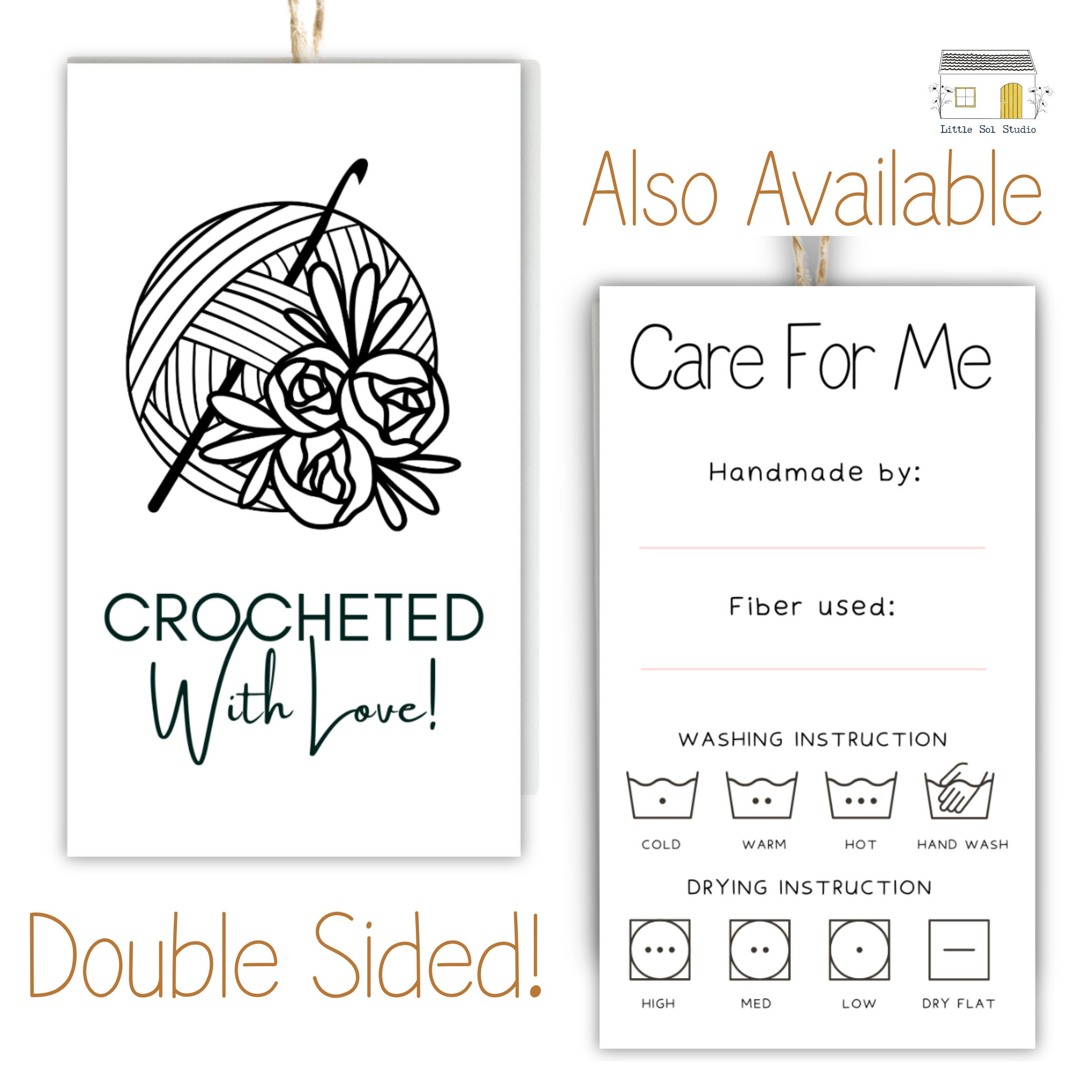 Printable CROCHET CARE Card Label Washing Instructions Product Care Tag ...