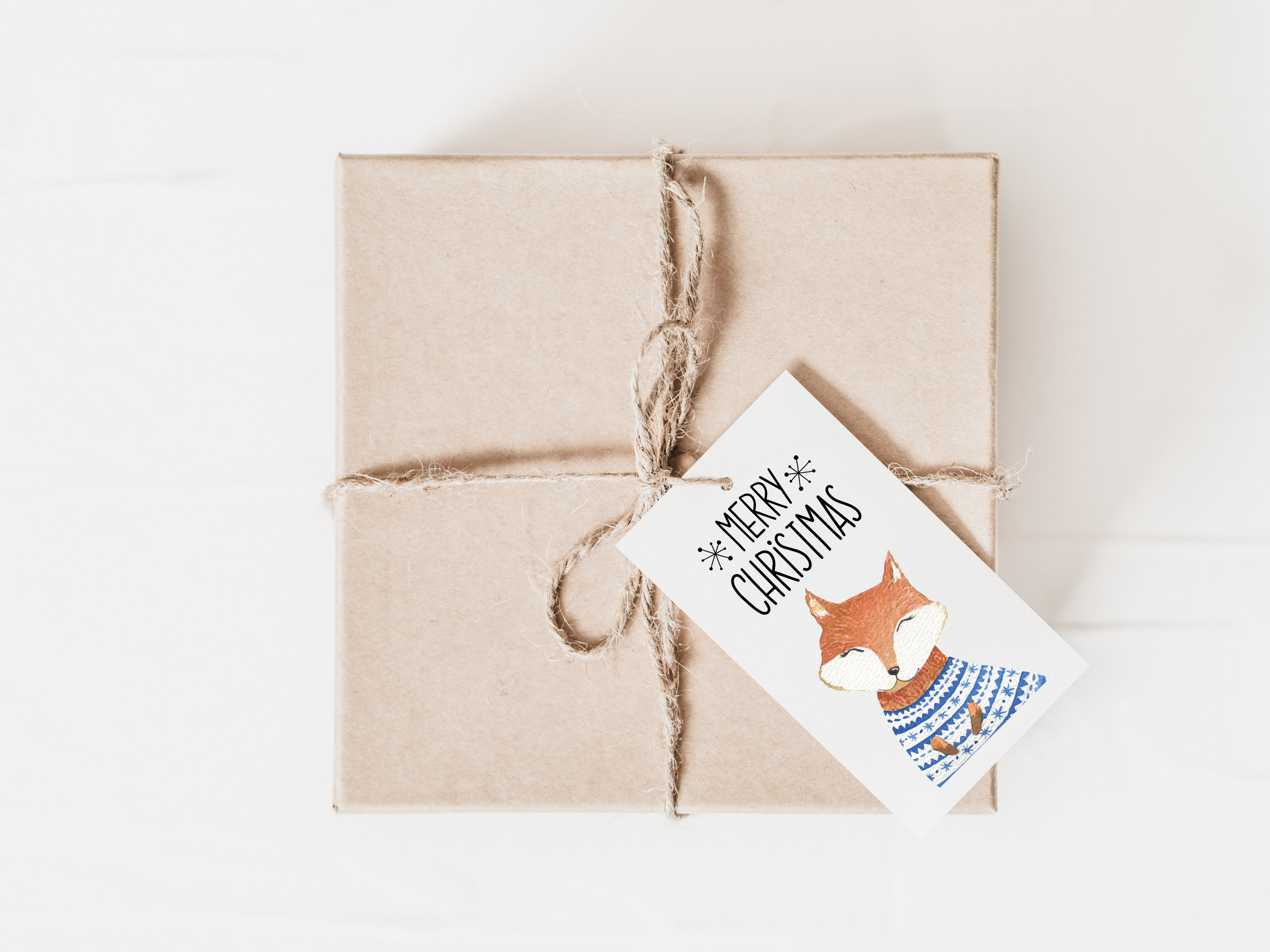 Printable Christmas Tag Printable Watercolor Christmas Label Cute Fox ...