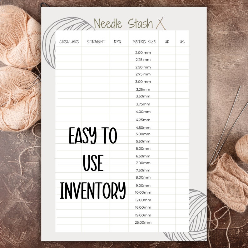 Knitting Needle Inventory Printable and Fillable PDF- Downloadable ...