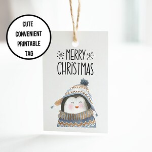 Printable Christmas Tag Printable Penguin Christmas Label Watercolor ...