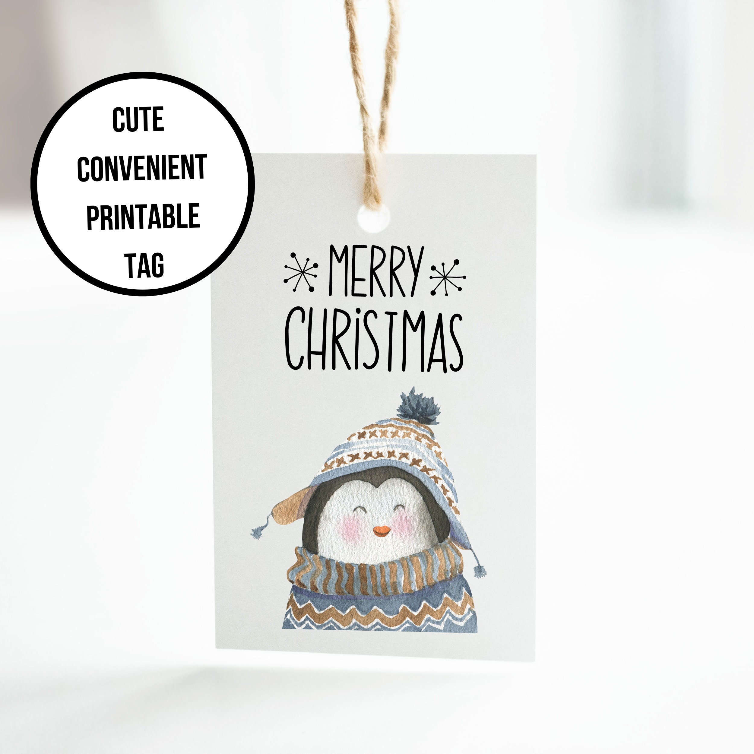 Printable Christmas Tag Printable Penguin Christmas Label Watercolor ...