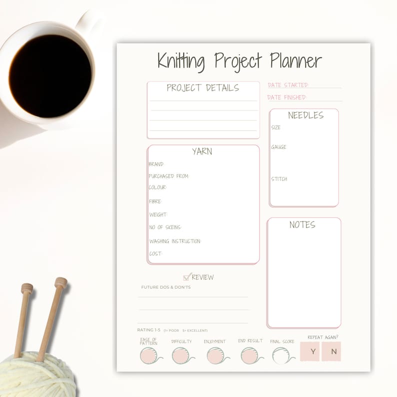 KNITTING PLANNER Page Minimalist Knitting Printable Planner Editable ...