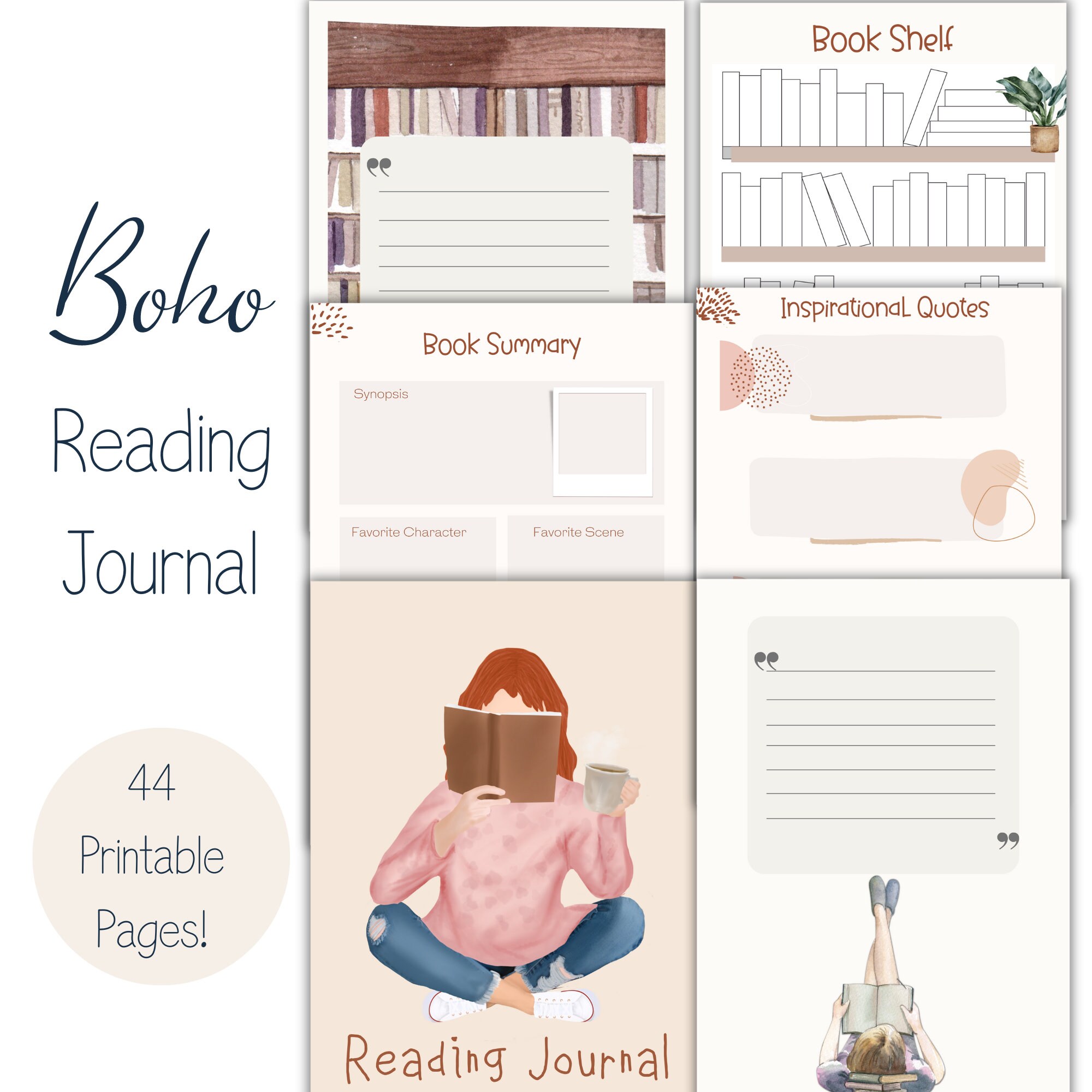 Boho Reading Planner Printable Reading Journal Downloadable Reading ...
