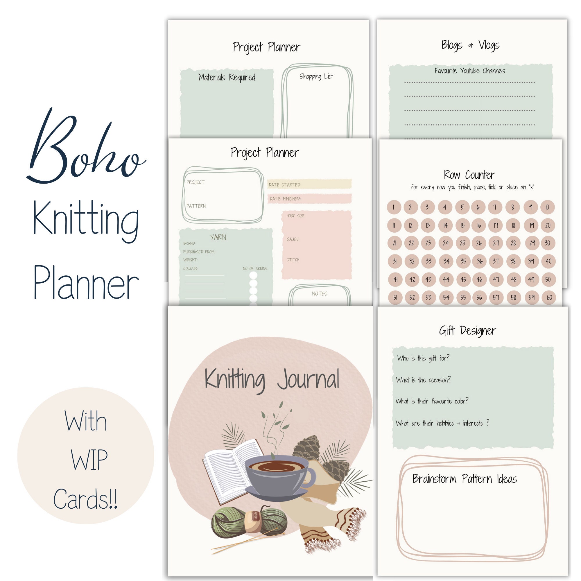 Knitting Planner Printable Knitting Planner Boho Knitting Journal ...