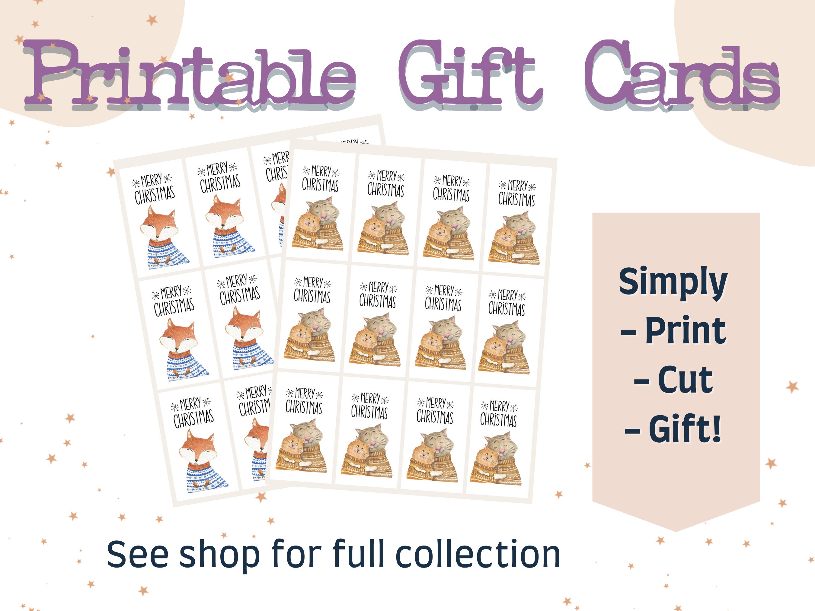 Printable Christmas Tag Printable Watercolor Christmas Label Cute Fox ...