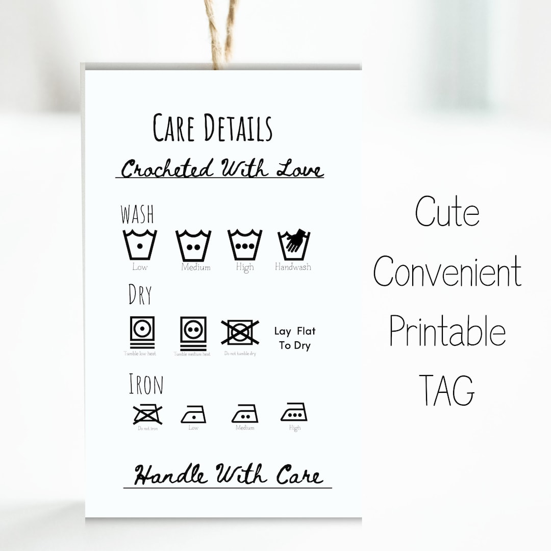 Printable CROCHET CARE Card Label Washing Instructions Product Care Tag ...
