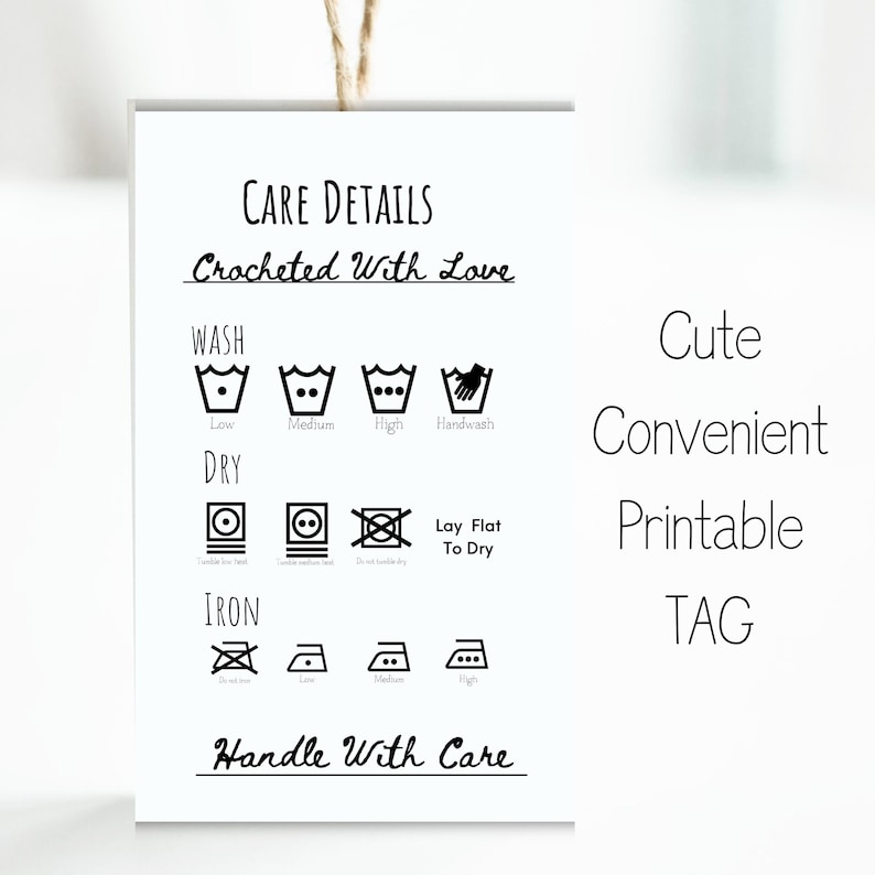 Printable CROCHET CARE Card Label Washing Instructions Product Care Tag ...
