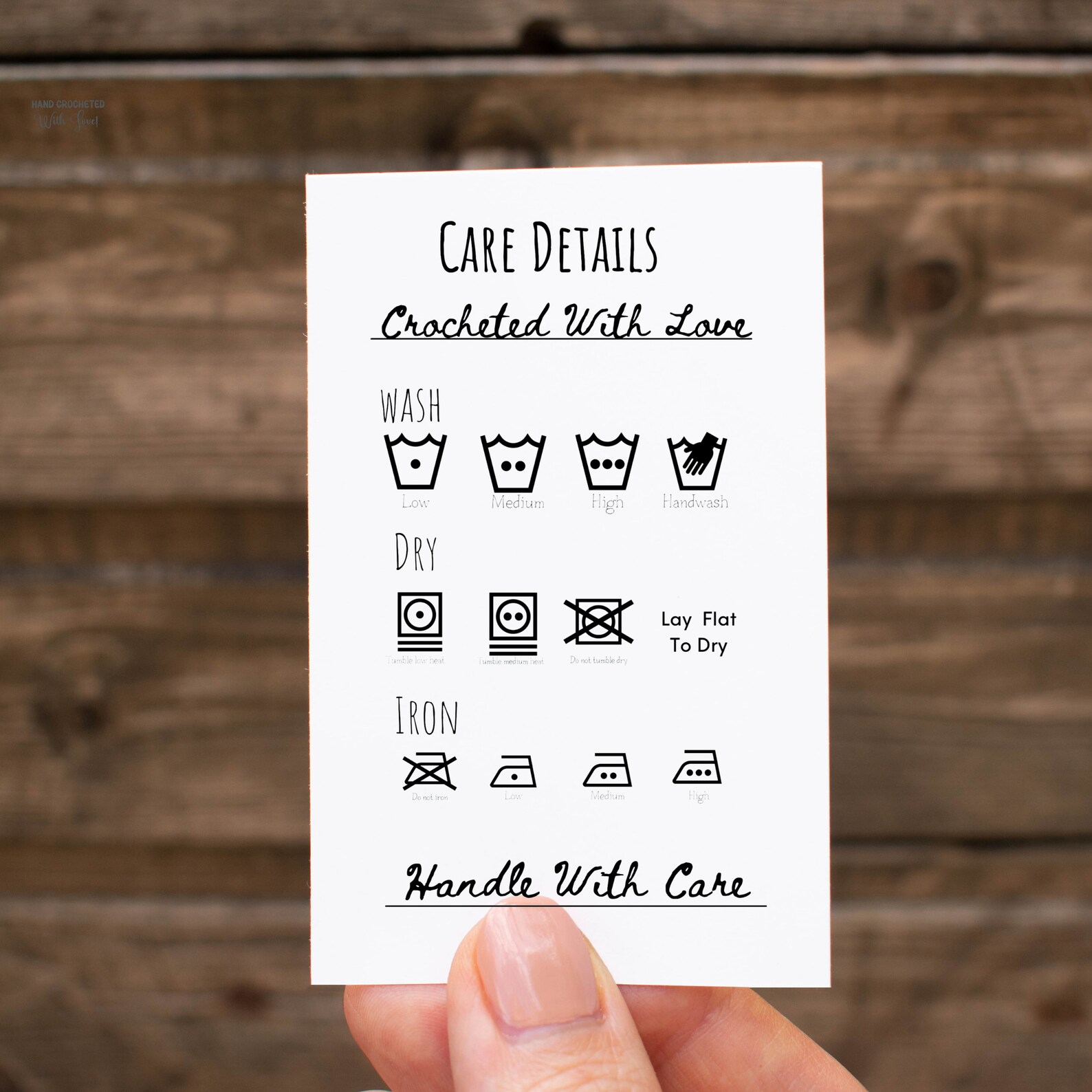 Printable CROCHET CARE Card Label Washing Instructions Product Care Tag ...
