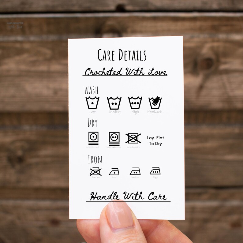Printable CROCHET CARE Card Label Washing Instructions Product Care Tag ...