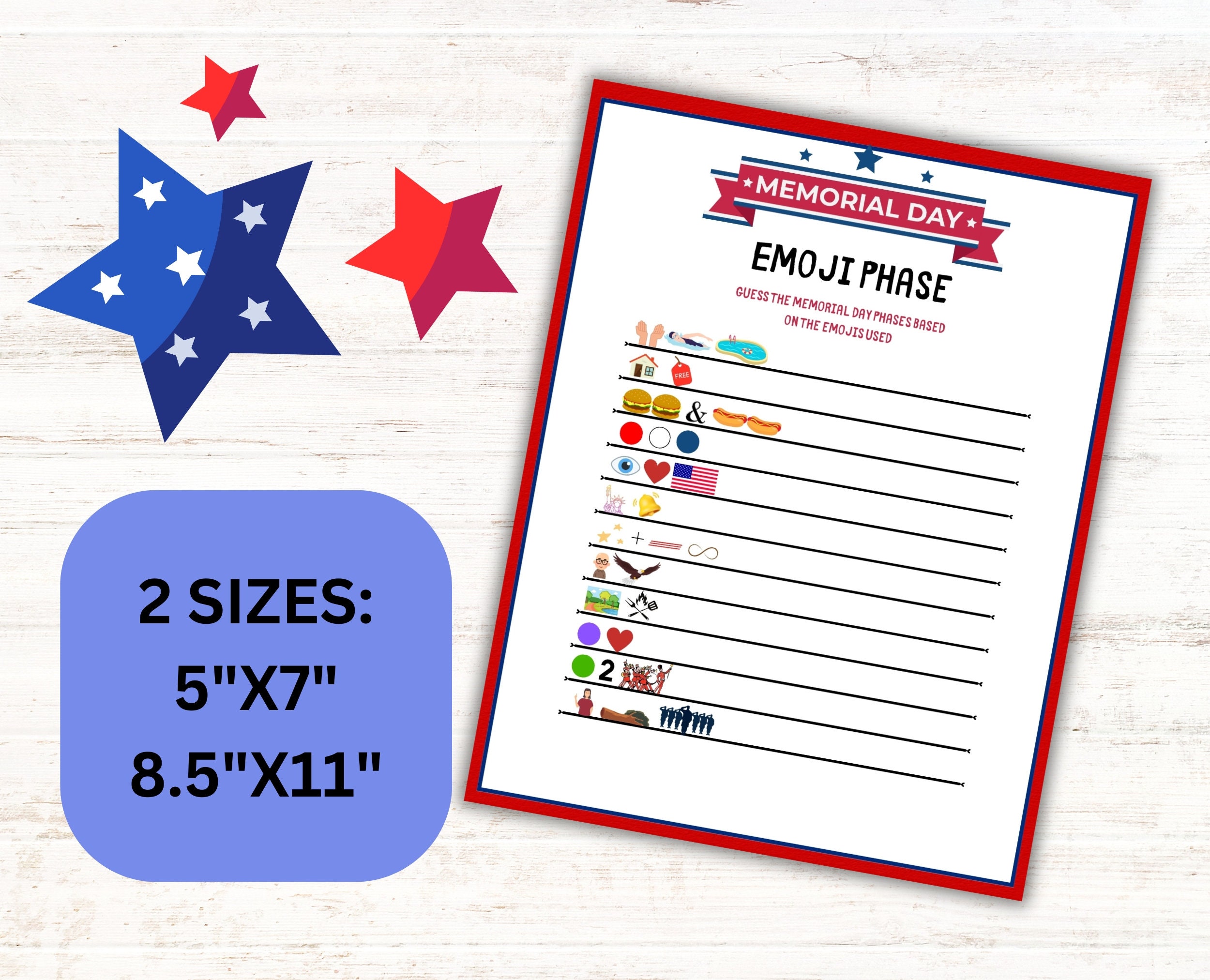 Memorial Day Games Emoji Game Printable Games Digital Download 2 Sizes ...