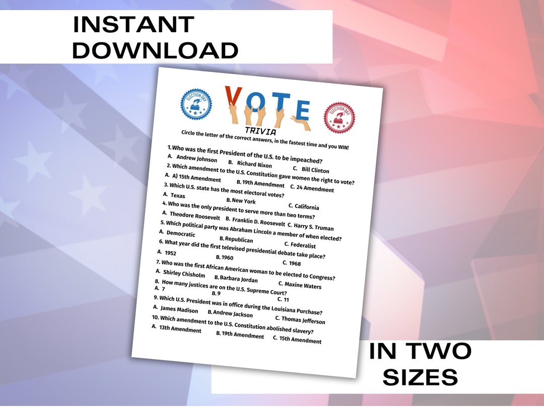 Election Day Trivia Game patriotic Games US History Game Team Building ...