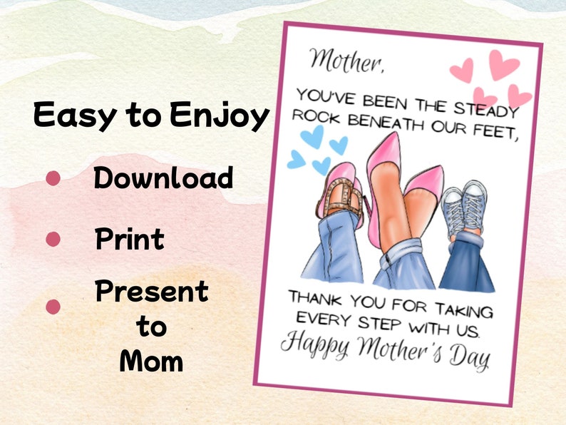 Mothers Day Card Printable, Happy Mothers Day, Thank You Mom, 5x7 ...