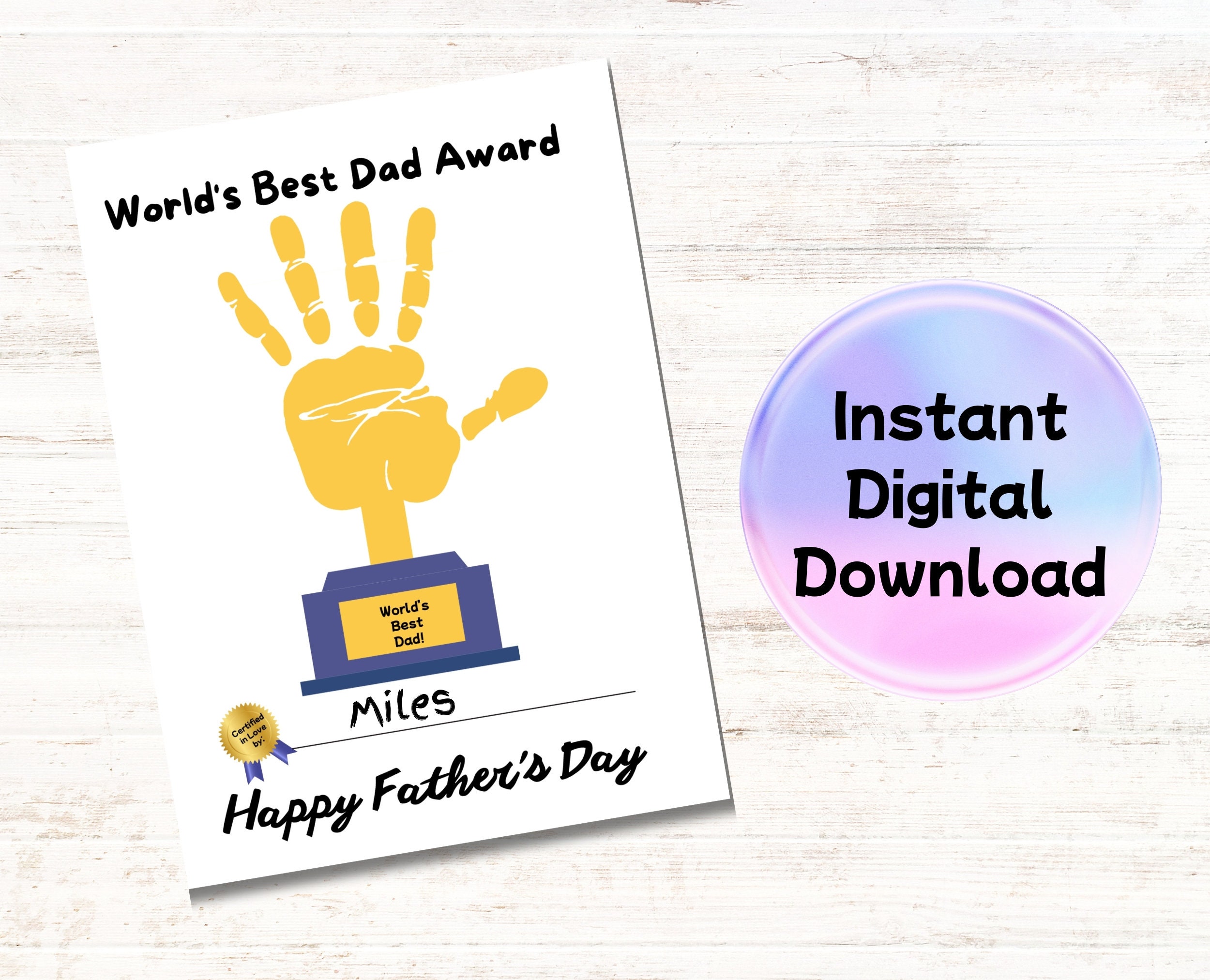 Fathers Day Handprint - Trophy Handprint - Kid Handprint - Printable ...