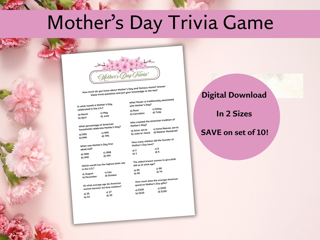 Mothers Day Trivia, Fun Printable Game for Mom, Family Activities ...