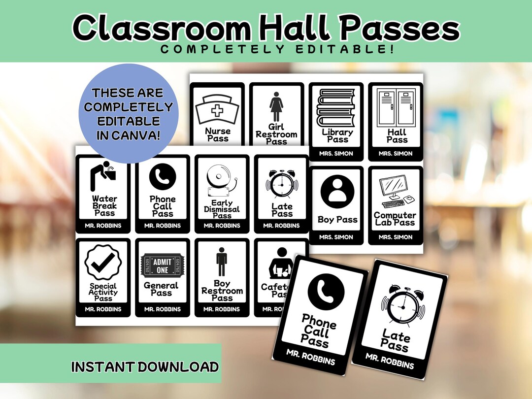 Classroom Hall Pass | Bathroom Pass | Restroom Pass |canva Template ...