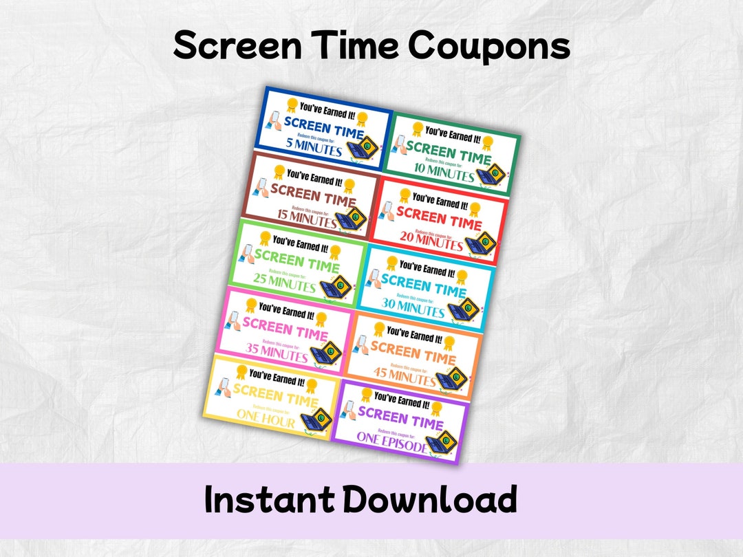Screen Time Printable Coupons Earn Screen Time Screen Time Rewards for ...