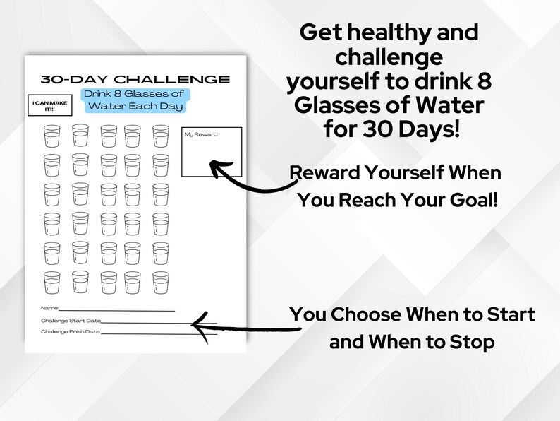 30 Day Challenge Printable Tracker – Goal Setting – Drink 8 Glasses of ...