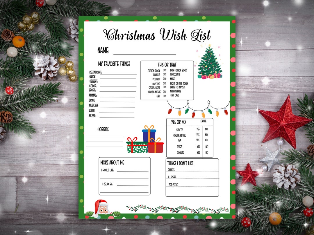 Christmas Wish List | Secret Santa Questionnaire | Printable ...