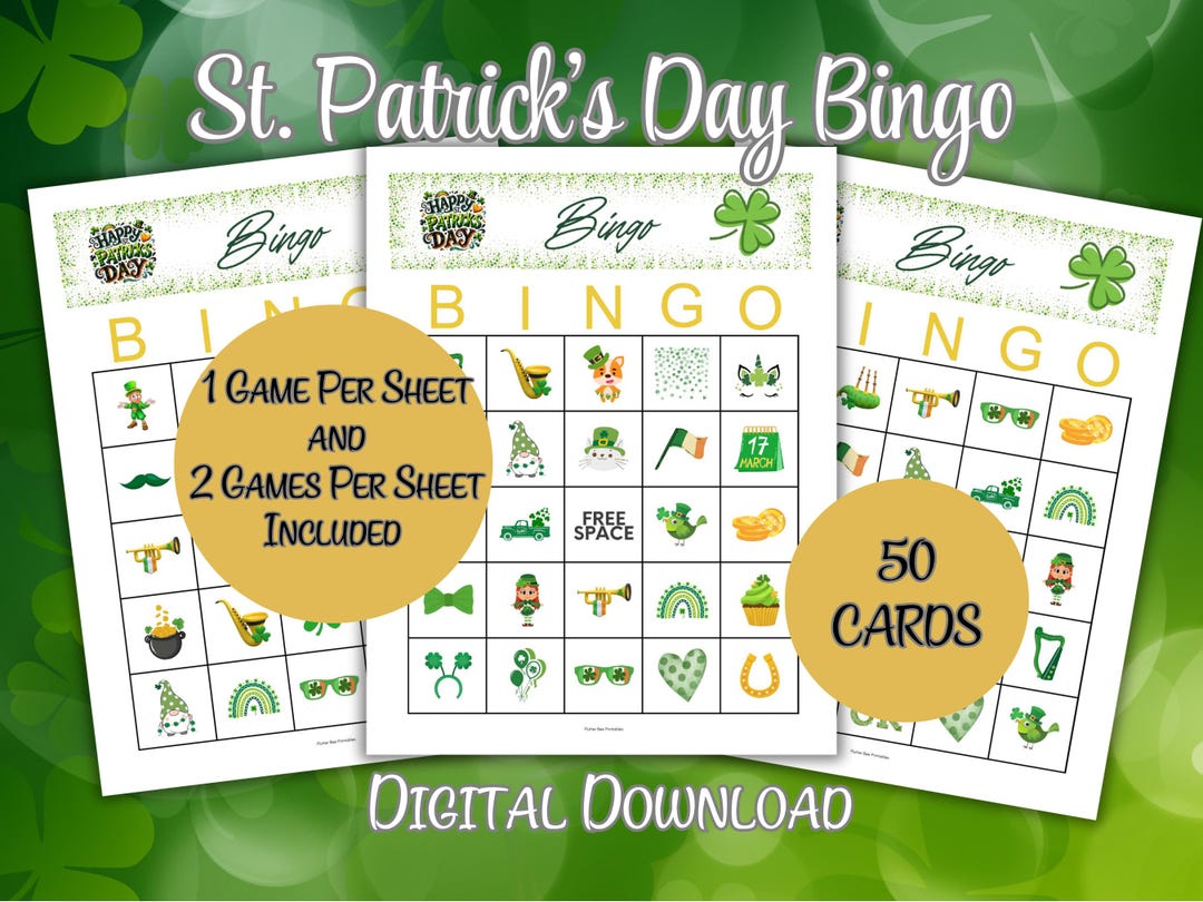 St. Patricks Day Bingo Cards – 50 Unique Cards – Perfect for Parties ...