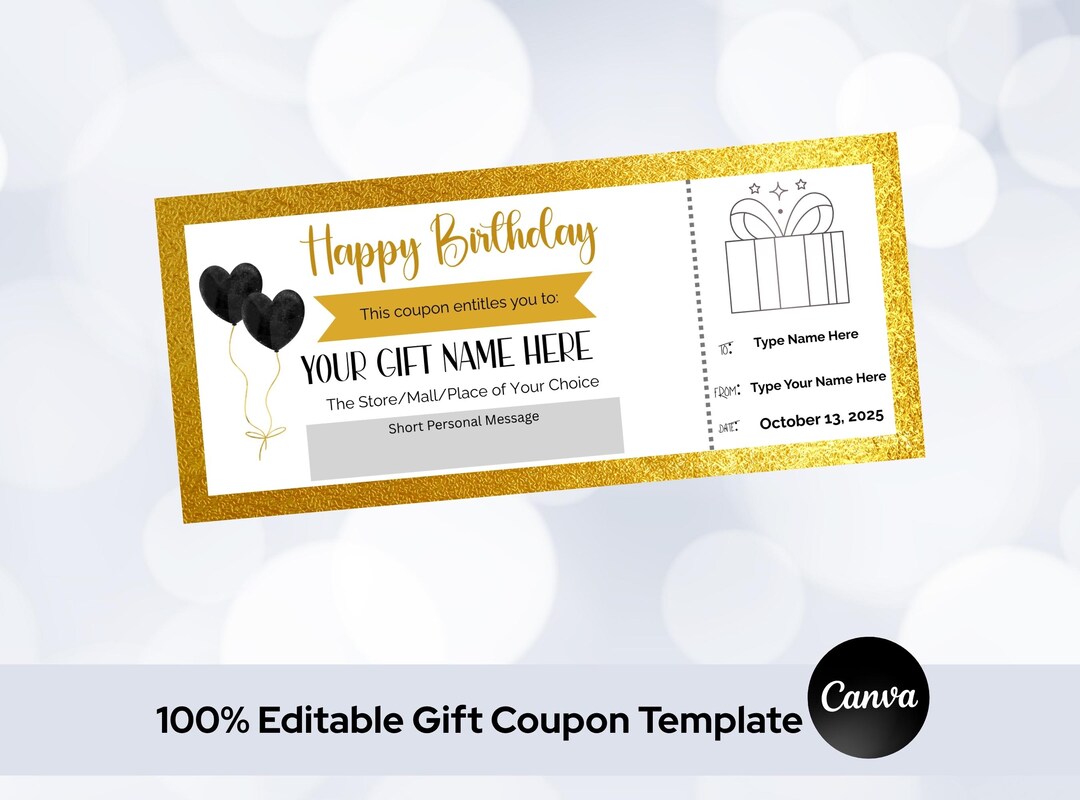 Editable Birthday Coupon, Customizable Birthday Voucher Template ...