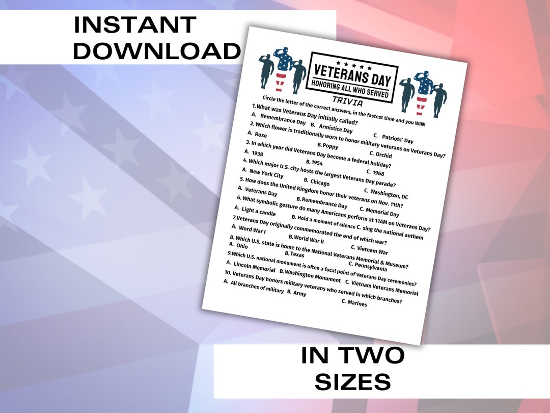 Veterans Day Game | Veterans Day Trivia | Patriotic Trivia Game ...