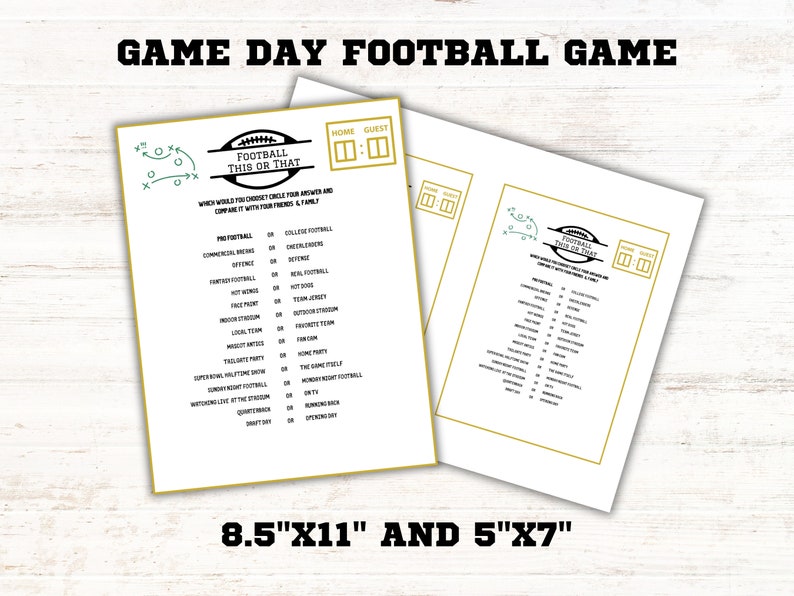 Football Party Game | Printable | Tailgate Party | Football This or ...