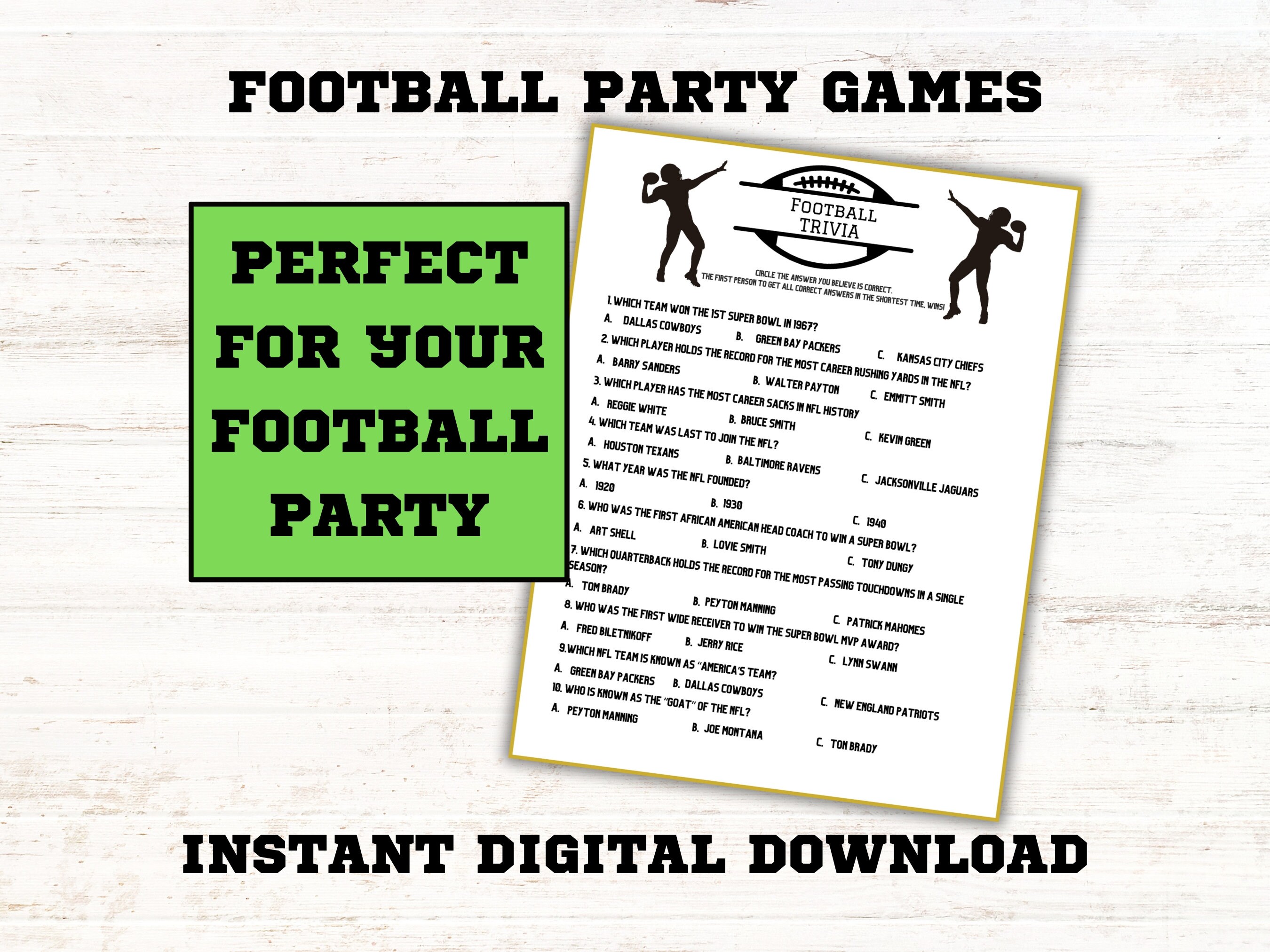 Football Party Game | Printable | Tailgate Party | Football Trivia Game ...