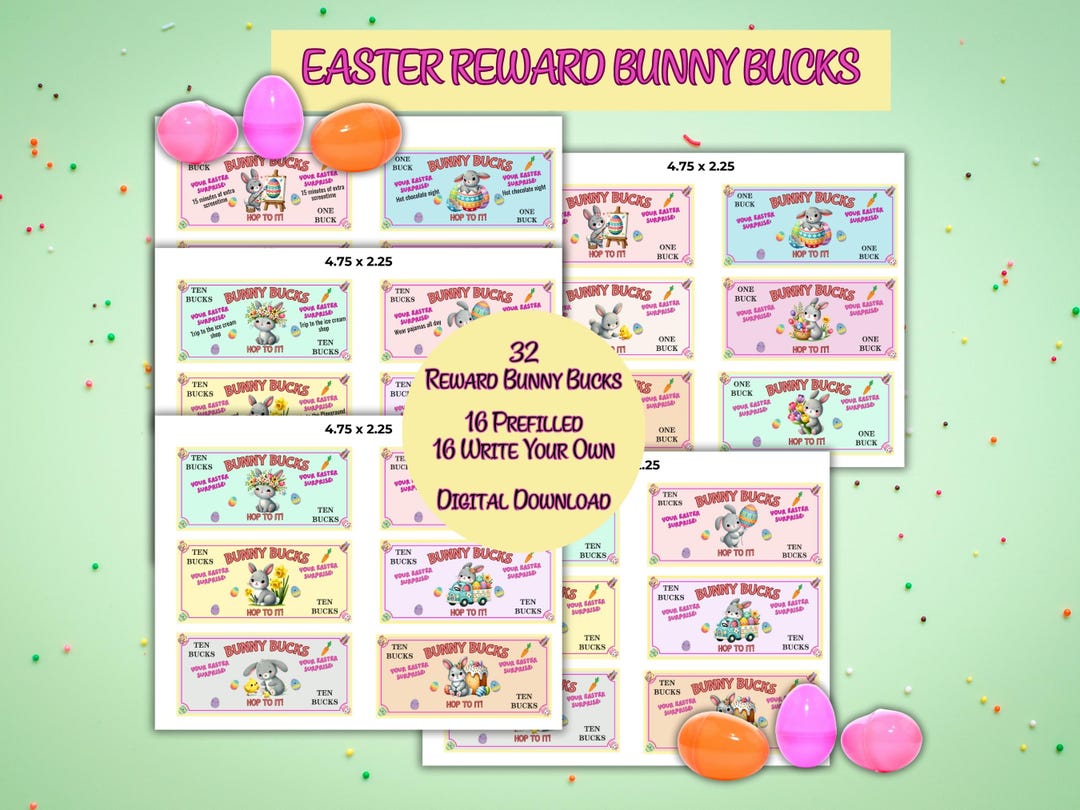 Bunny Bucks Printable Easter Money, Kids Reward Coupons, Fun Easter Egg ...