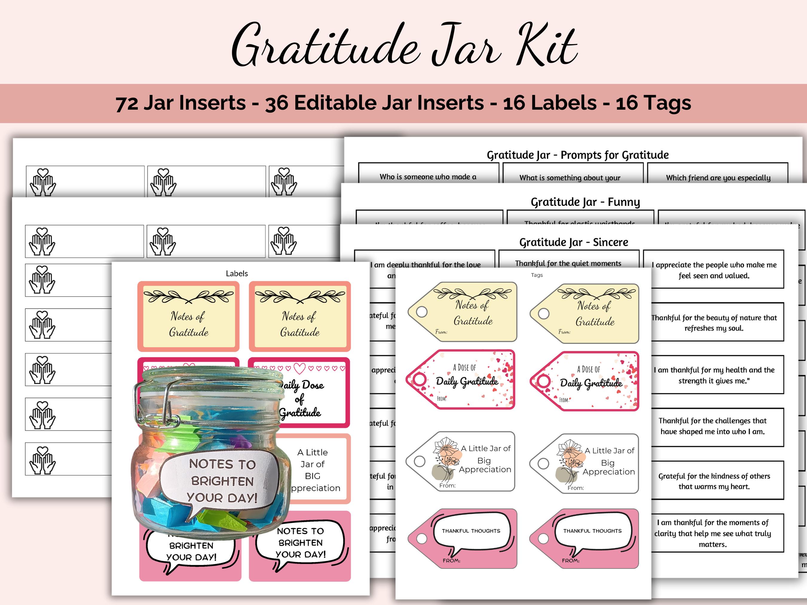 Gratitude Jar Printable | DIY Gratitude Kit | Gratitude Jar for Adults ...