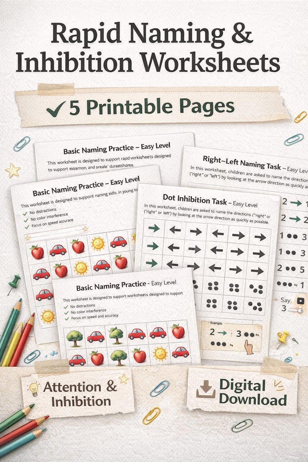 Rapid Naming, Inhibition Worksheets | Attention , Executive Function ...