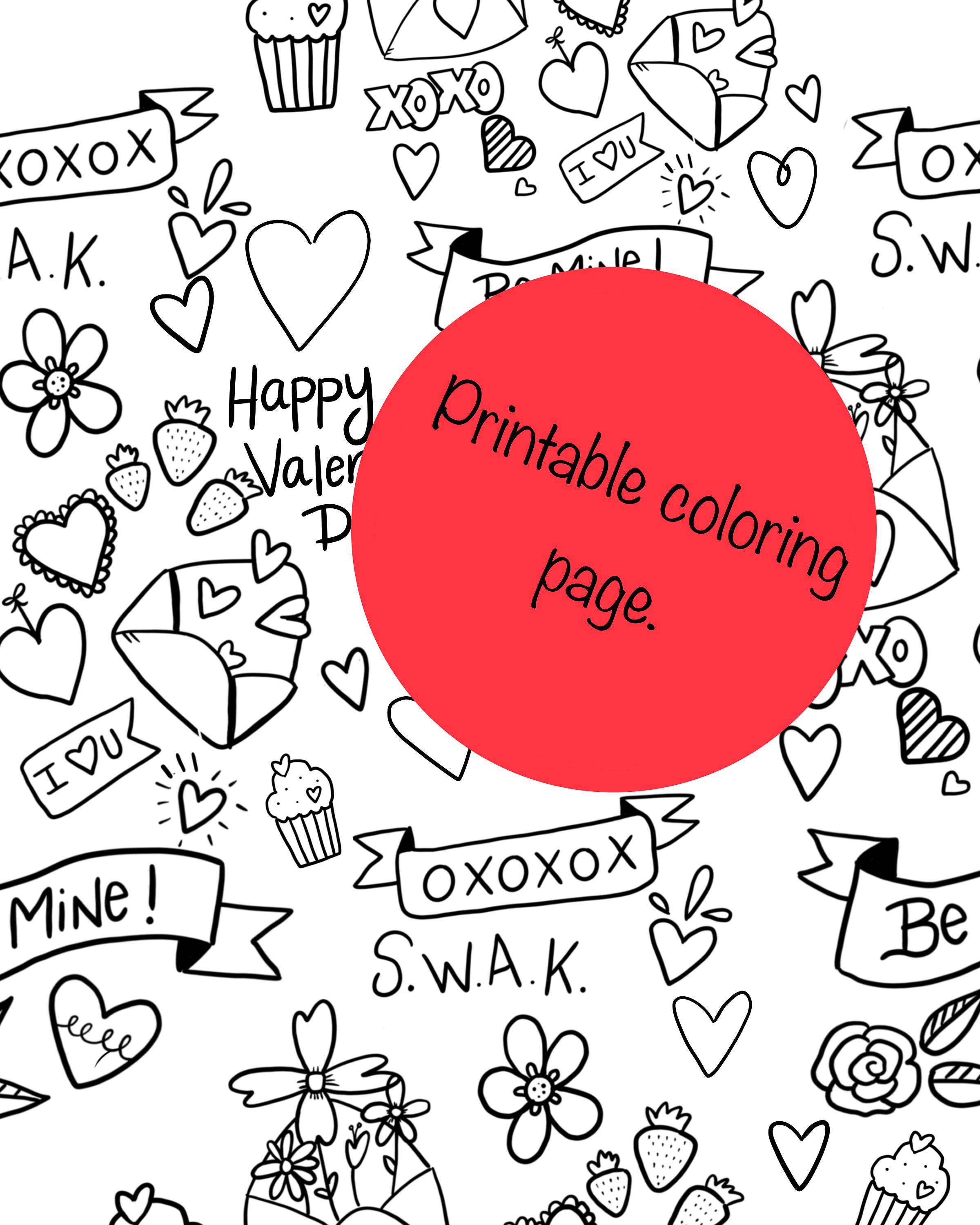 Valentine Coloring Poster Printable - Etsy