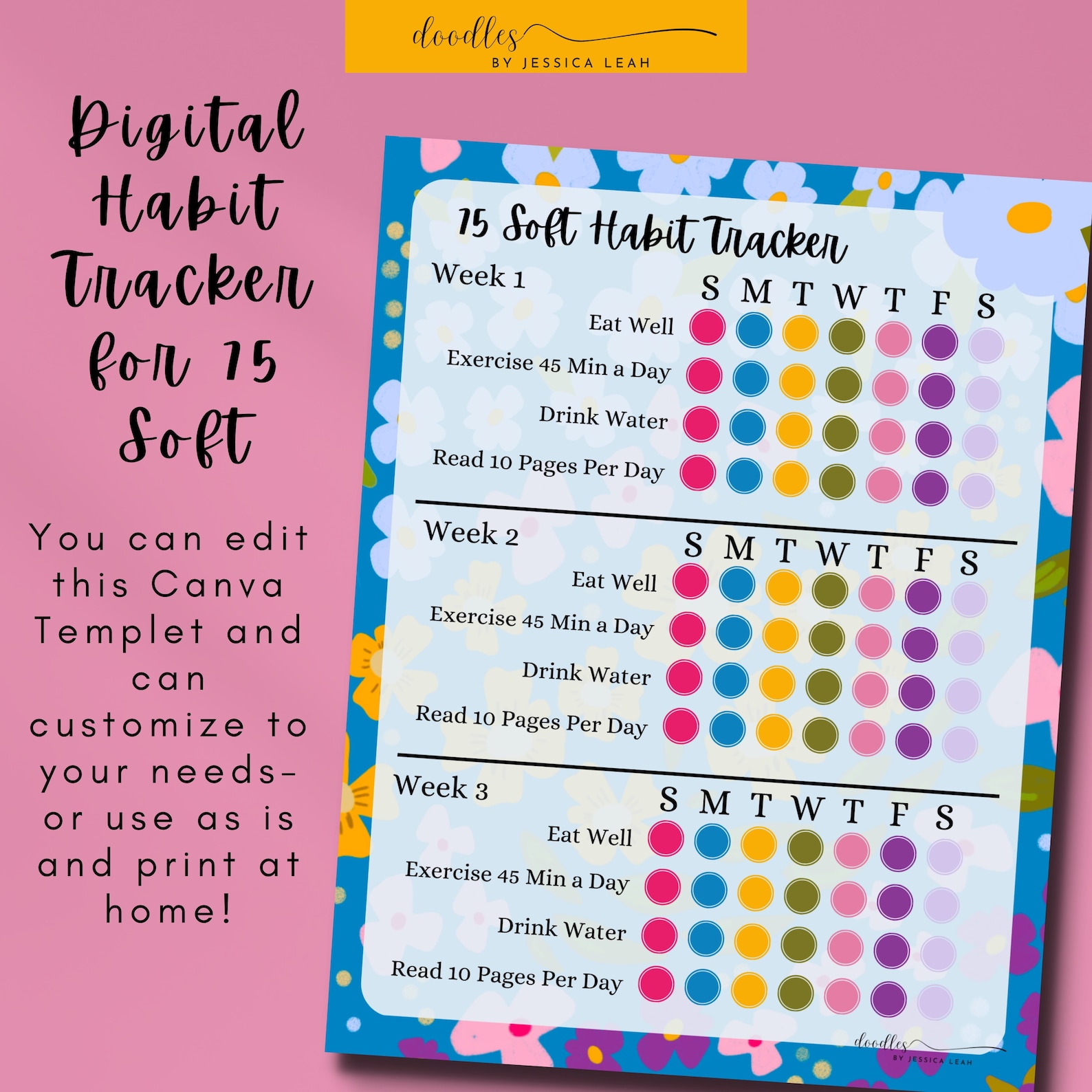 75 Day Soft Habit Tracker, Fitness Tracker, Habit Template, EDITABLE ...