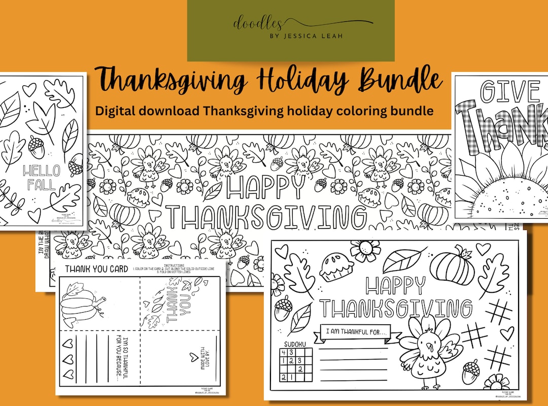 Thanksgiving Holiday Coloring Bundle- Digital Download Coloring Pages ...