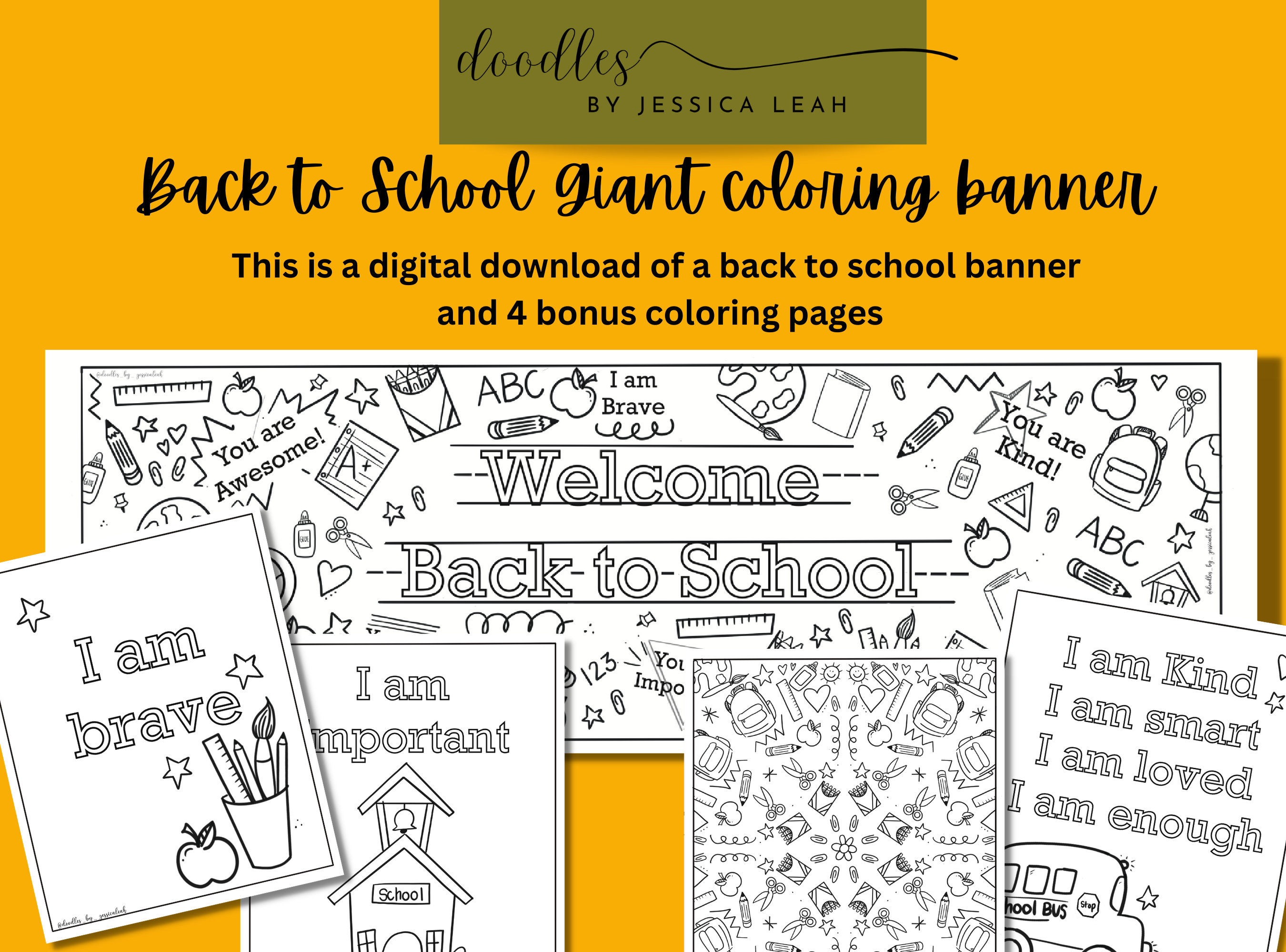 Back to School Poster- Back to School Sign- Printable Coloring Banner ...