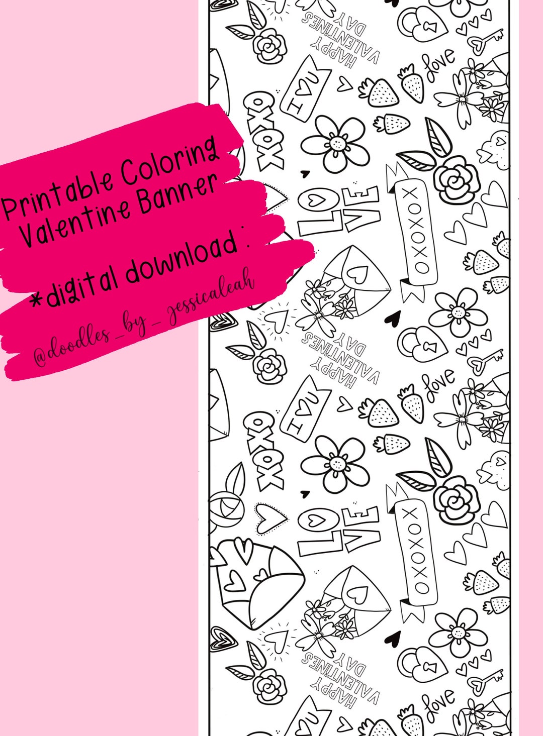 Large Valentine Coloring Poster, Valentine Coloring Table Runner ...