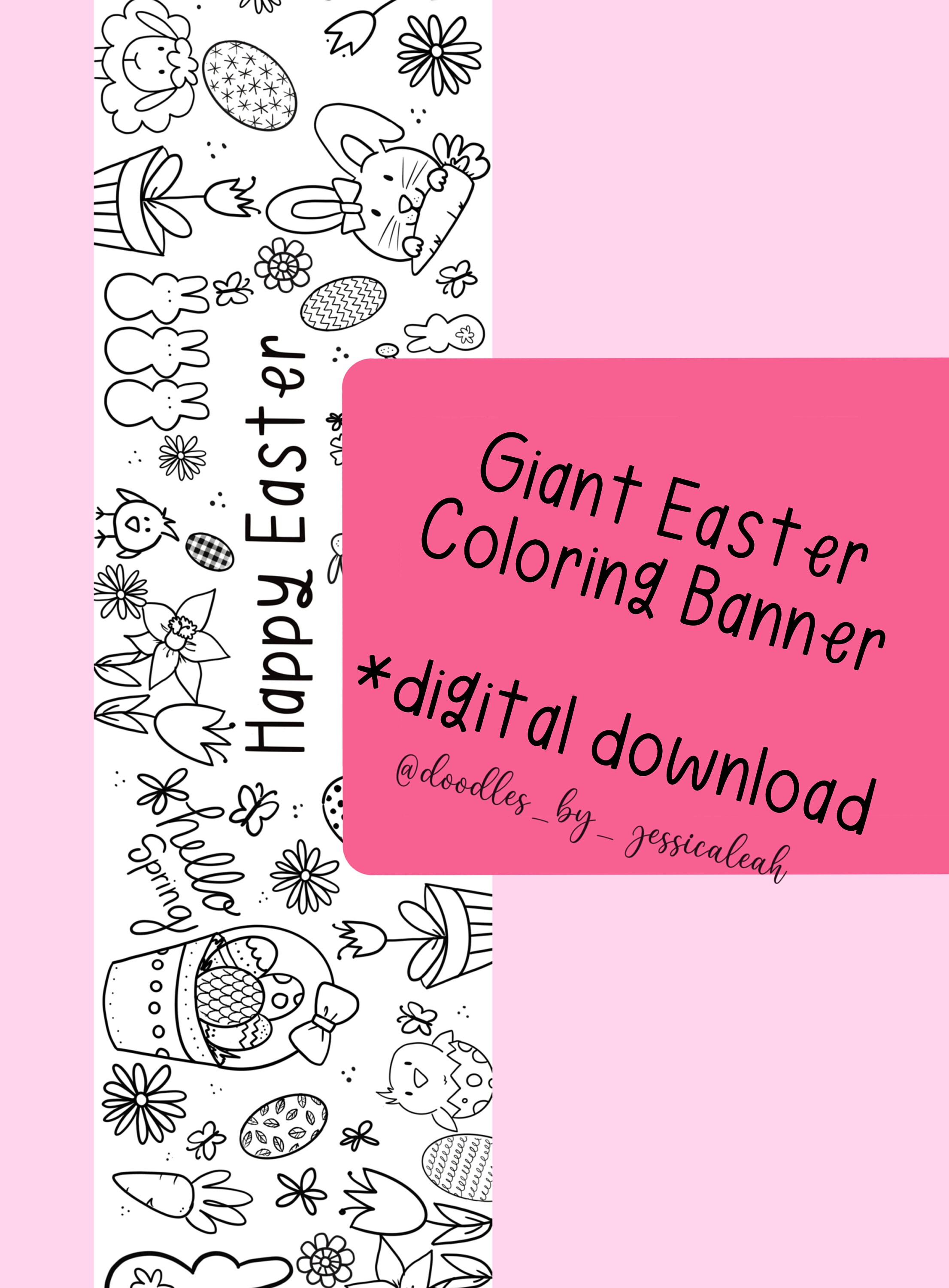 Easter Banner Printable, Coloring Page Table Runner, Digital Print With ...