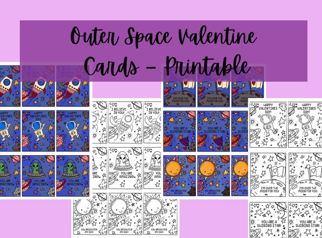 Outer Space Valentine Cards for Kids | Printable Classroom Valentines ...